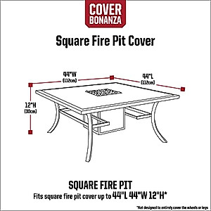 Classic Accessories Cover Bonanza 56-400-010401-RT Square, 44 x 44 x 12 Inch Fire Pit Cover, Grey, Patio Furniture Covers