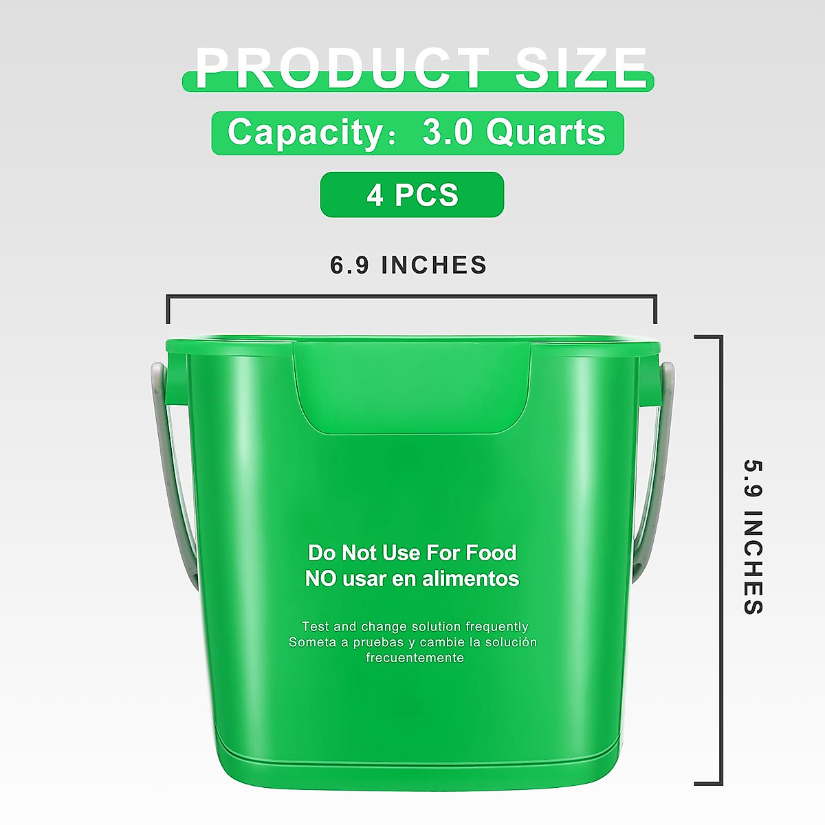 Yaomiao 4 Pcs Cleaning Bucket 3 Quart Small Sanitizing Square Bucket Detergent Pail with Measurements Spout and Handle for Home Commercial Use Restaurant Kitchen Office School (Green)
