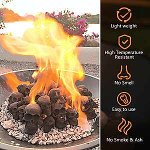 Heyfurni Ceramic Skulls for Fire Pit, Outdoor Fire Tables, 10pcs Reusable Spooky Imitated Human Skull Gas Log for Party, Bonfire,Campfires, Fireplaces, 3 inch