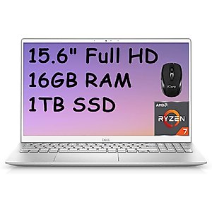 Dell Inspiron 5000 15.6-inch FHD Laptop, AMD Octa-Core Ryzen 7 4700U, 16GB DDR4, 1TB SSD, Fingerprint, Backlit, Alexa, Webcam, WiFi, Win 10 (Renewed)