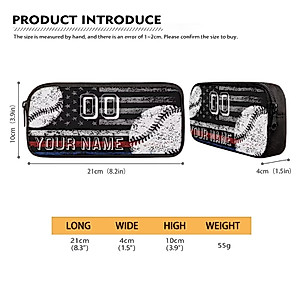 STUOARTE Personalized Pencil Case for Kids Teens Boys, American Flag Baseball Printed Custom Pencil Pouch Bag with Zipper, Big Capacity Pen Bag Pencil Holder Stationery Bag Multi-Purpose Bag