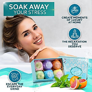 Bath Bombs Ultra Lux Gift Set - 6 XXL Fizzies with Natural Dead Sea Salt Cocoa and Shea Essential Oils - Best Gift Idea for Birthday, Mom, Girl, Him, Kids - Add to Bath Basket