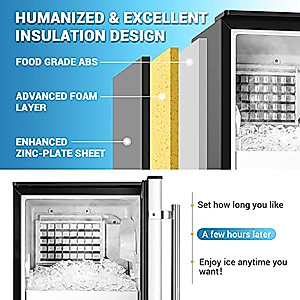 Euhomy Commercial Ice Maker Machine, 80 Lbs/Day Ice Making Stainless Steel Under Counter Ice Maker with 24 Lb Storage, Built-in Freestanding Ice Maker for Commercial and Home Use