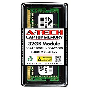 A-Tech 32GB RAM for Dell Alienware Area 51M R2 | DDR4 3200MHz PC4-25600 Non-ECC SODIMM 2Rx8 Laptop & All-in-One Single Memory Upgrade Module (Replacement for SNPP6FH5C/32G, AB120716, P6FH5, 0P6FH5) V2
