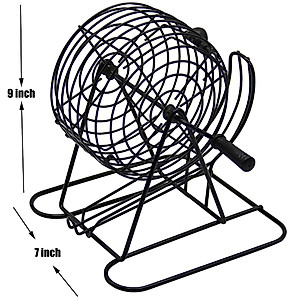 Lulu Home Bingo Game Set , 8 Inch Metal Bingo Cage Include 3/5 Inch White Balls, Bingo Chips, Bingo Board, 18 Bingo Cards, Black