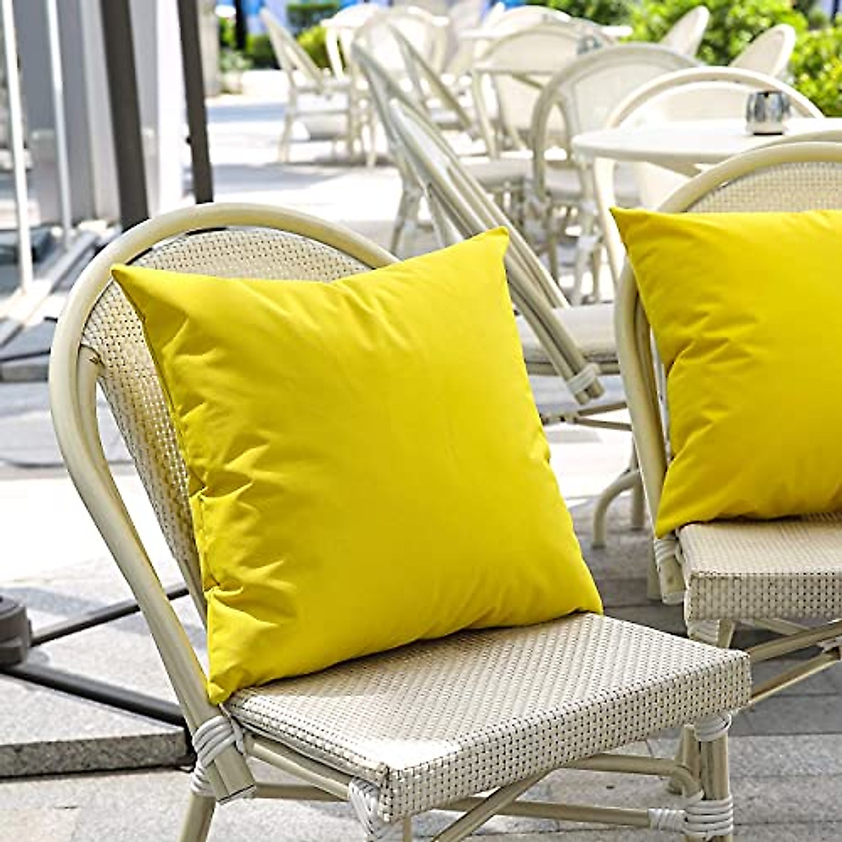 Lewondr Waterproof Outdoor Throw Pillow Cover, 2 Pack Solid PU Coating Throw Pillow Case UV Protection Garden Cushion Cover for Patio Sofa Couch Balcony 18"x18"(45x45cm) - Yellow