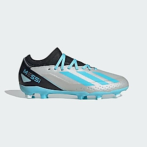 adidas X Crazyfast Messi.3 Firm Ground Sneaker, Silver Metallic/Bliss Blue/Core Black, 5.5 US Unisex Big Kid