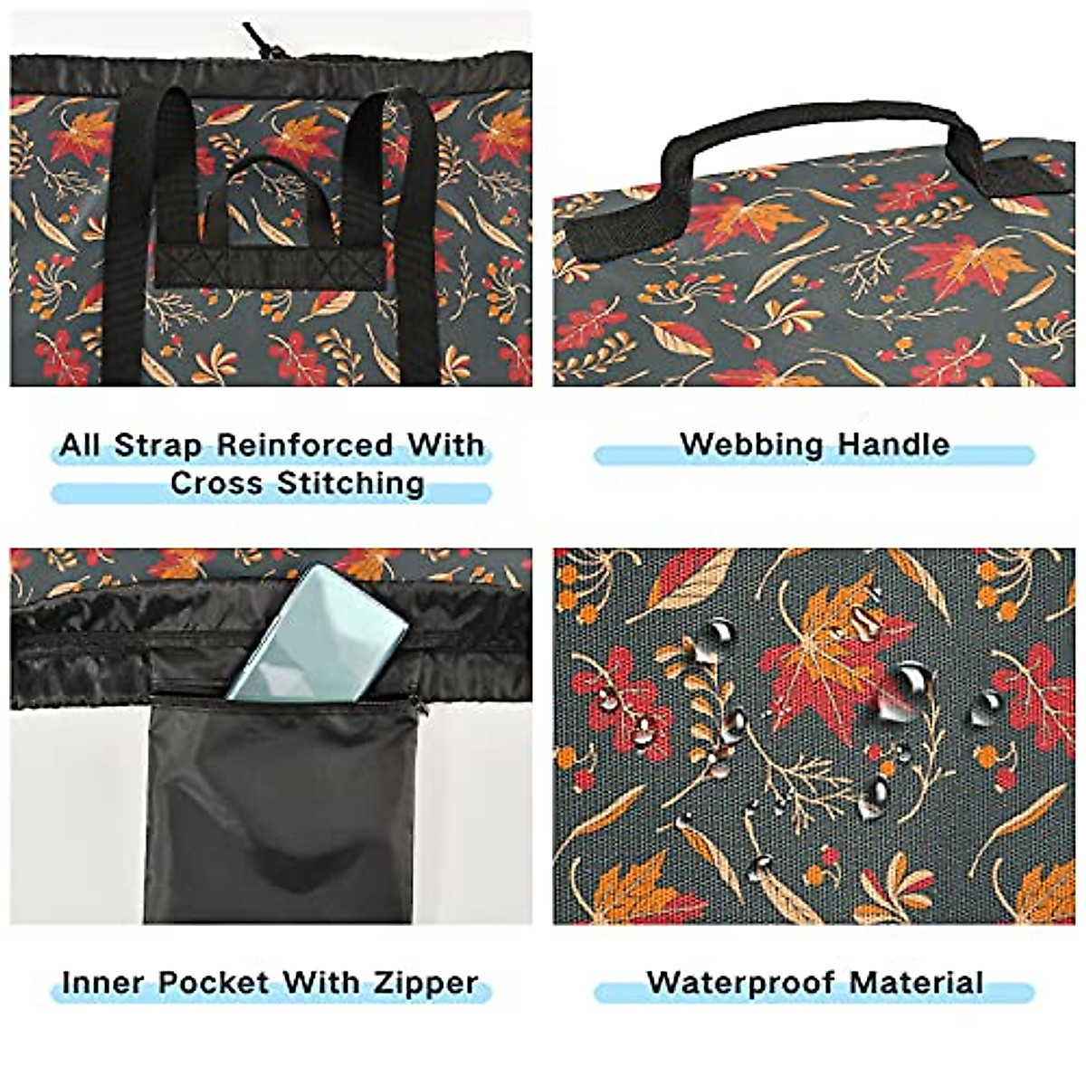 Autumn Leaves Thanksgiving Laundry Bag Heavy Duty Laundry Backpack with Shoulder Straps Handles Travel Laundry bag Drawstring Closure Dirty Clothes Organizer For Camp College Dorm and Apartment