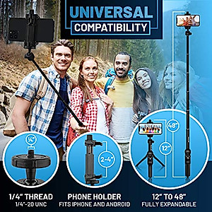 Texlar 48 Inch Selfie Stick Tripod with Remote for iPhone 14, 13, 12, 11, XR, X, 8, 7, Pro, Max, Plus, SE, Android Phone, Smartphone - TS48 Pro Small Mini Cellphone Stand