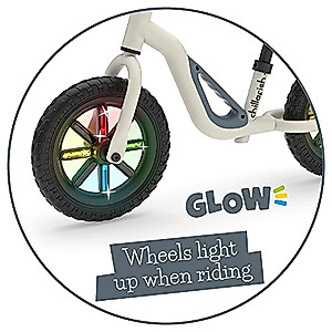 Chillafish Charlie Glow Lightweight Toddler Balance Bike Trainer with Light-Up Wheels for Children 18-48 Months, Learn to Ride with 10-Inch No-Puncture Tires, Adjustable Seat and Carry Handle, Beige