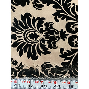 Amanda Champagne Taffeta with Black Velvet Flocked Damask Fabric by The Yard - 10078