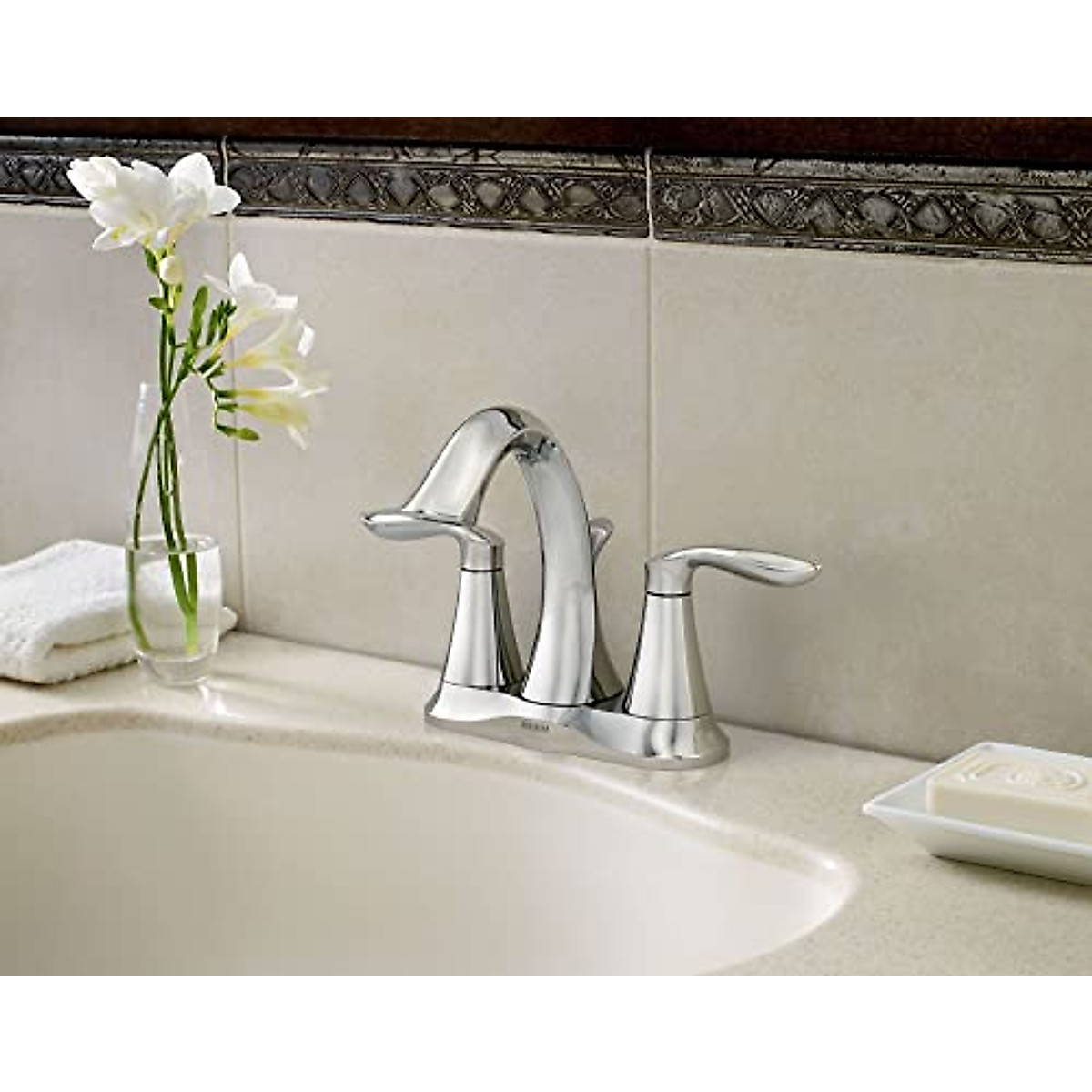 Moen Eva Chrome Two-Handle Centerset Bathroom Sink Faucet with Drain Assembly for 3-hole Installation Setups, 6410