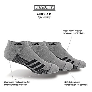 adidas Men's Superlite Stripe II 3-Pack Low Cut, Heather Grey/Black/Night Grey, Large