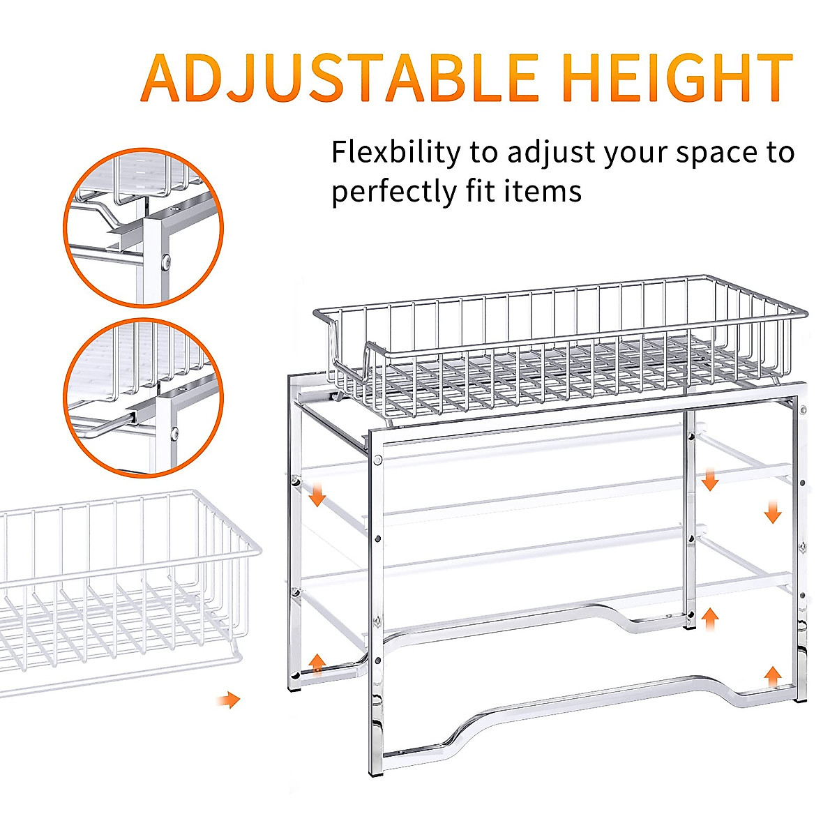 Simple Trending Stackable 2 Tier Under Sink Cabinet Organizer with Sliding Storage Drawer, Chrome