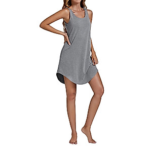Vrtige Women's Cotton Tank Nightgown Sleeveless Sleepwear Scoop Neck Full Slip Chemise Nightdress Grey Medium
