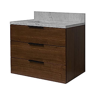 Kitchen Bath Collection Oslo 30-inch Floating Bathroom Vanity (Carrara/Walnut): Includes Walnut Cabinet with Authentic Italian Carrara Marble Countertop and White Ceramic Sink