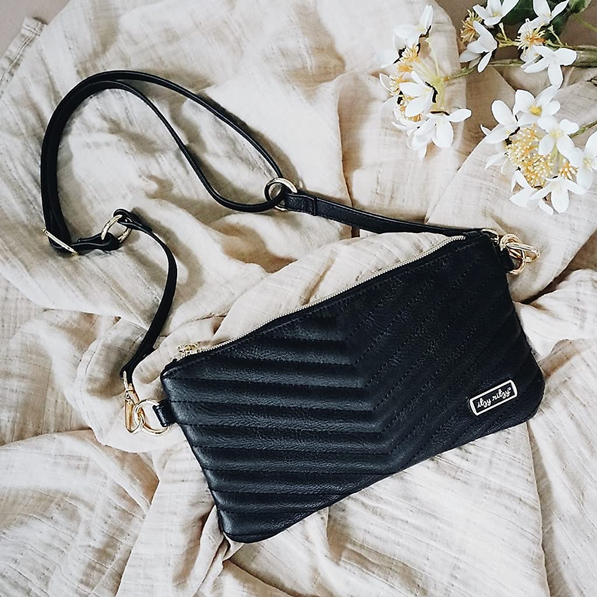 Itzy Ritzy Boss Pouch Wristlet, Crossbody Clutch & Belt Bag - Black Clutch Purse for Women - Includes Crossbody Strap & Wristlet Strap - Features 6 Card Slots & 2 Zippered Pockets (Jetsetter)