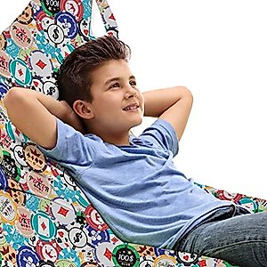 Lunarable Poker Lounger Chair Bag, Colorful Gambling Chips with Various Designs Cartoon Style Casino Themed Illustration, High Capacity Storage with Handle Container, Lounger Size, Multicolor