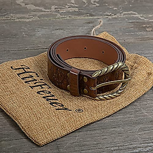 HiiFeuer Viking Fenrir Embossed Faux Leather Buckle Belt, Medieval Knight Belt (Brown)