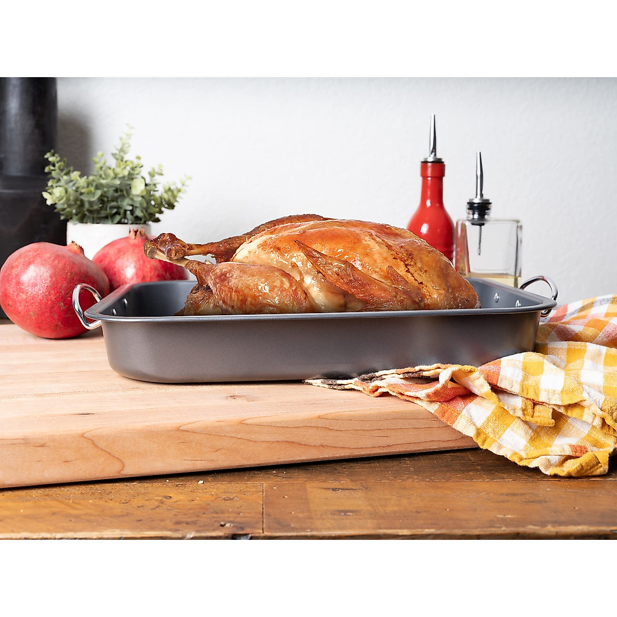 Imperial Home Carbon Steel Roasting Pan with Flat Rack, Roaster with Baking Rack, Nonstick Pan, Deep Lasagna Pan, Pans for Cooking, Baking Pans, Cooking Pan, Dishwasher Safe Cookware