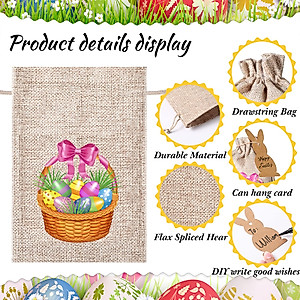 24 Pcs Easter Burlap Drawstring Bags Easter Burlap Bags with Drawstrings Bunny Linen Goody Gift Bags with Double Jute Drawstrings Easter Bags Burlap Easter Bunny Bags for Easter Party (Bright Style)