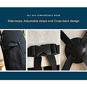 Professional Chef Apron for Men Women Cooking Kitchen BBQ Grill with Large Tool Pockets, Adjustable Size, Cotton Black, Quick Release Buckle, Dual Side Loops