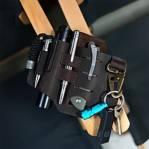 VIPERADE PJ16 Leather Sheath for Belt, Tool Leather Sheath for Knife, Knife Leather Sheath for Men, Multitool Sheath for Men, Flashlight Holster EDC Pocket Organizer with Key Holder