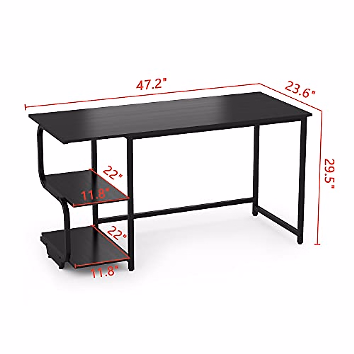 Teraves Reversible Computer Desk for Small Spaces,Small Desk with Shelves,47 inch Gaming Desk Office Desk Bedroom Desk for Home Office