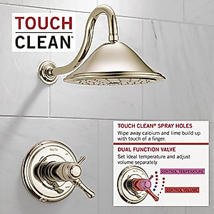 Delta Faucet Cassidy 17T Series Dual-Function Shower Trim Kit with Single-Spray Touch-Clean Shower Head, Polished Nickel T17T297-PN (Valve Not Included)