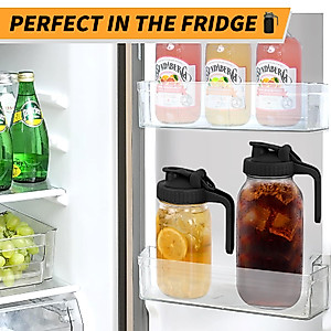 Glass Pitcher with Lid – 2 Quart Mason Jar Pitcher with Spout, 64 oz Wide Mouth Leak-proof Jug, Sun Tea Pitchers for Outside – Iced Tea, Water, Coffee, Juice, Milk and Drinks (Black)