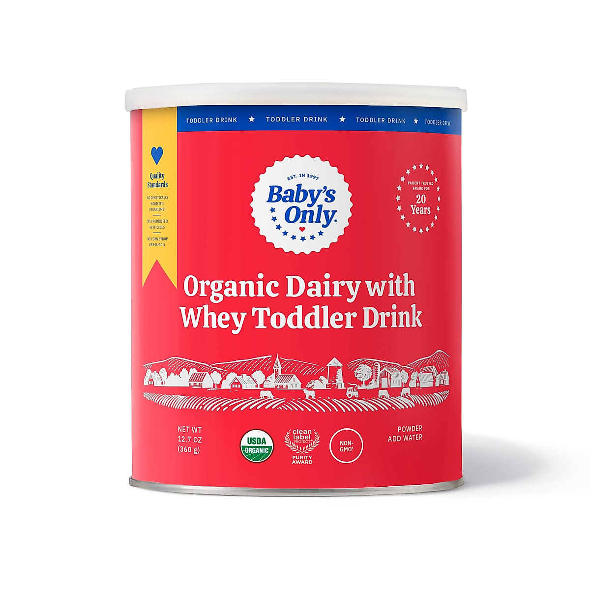 Baby's Only Organic Dairy with Whey Toddler Drink, Milk Powder with Extra Whey Protein, Iron, Vitamin D, Toddlers 12 Months Old and Up, Organic Toddler Drink, Easy to Digest, 12.7 oz, 1 Pack