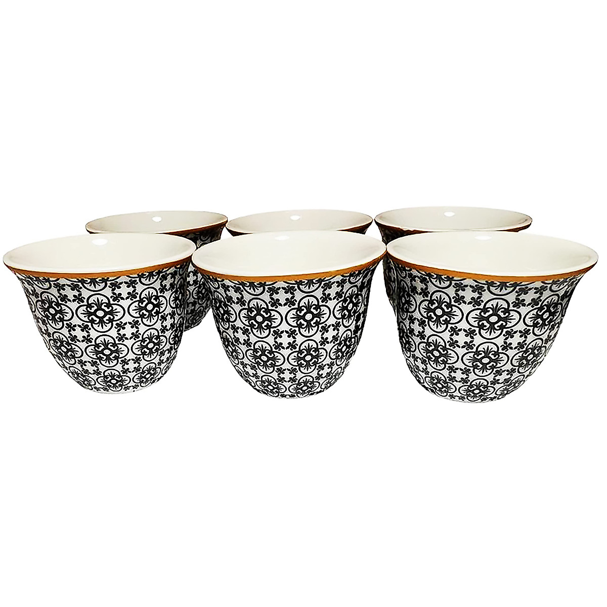 Chandler Espresso Turkish Arabica Coffee Cup Assorted Design Available from Brand 70ml 2.5oz Set of 6 Cups with Gift Box (Porcelain, White Porcelain with Black Flowers H)