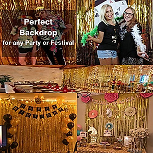 GOER 6.4 ft x 9.8 ft Metallic Tinsel Foil Fringe Curtains,Pack of 2 Party Streamer Backdrop for Birthday,Graduation Decorations and New Year Eve (Gold)