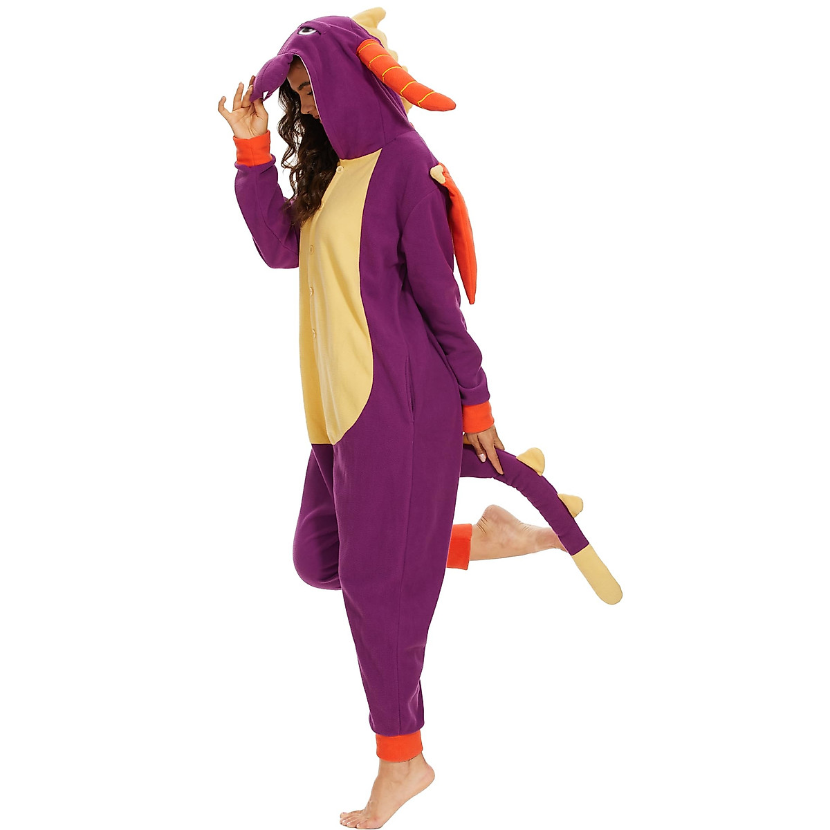 Oiziuzio Adult Dragon Onesie Animal Pajamas Halloween Dragon Cosplay Costume for Women Men, Purple L