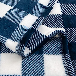 BEDELITE Fleece Throw Blanket for Couch Sofa Bed, Buffalo Plaid Decor Navy and White Checkered Blanket, Cozy Fuzzy Soft Lightweight Warm Blankets for Spring and Summer