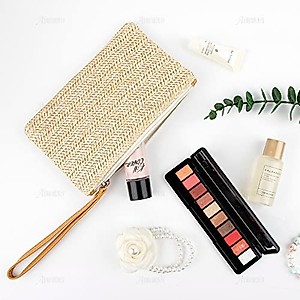 AUEAR, Women's Hand Wrist Type Straw Clutch Bag Bohemian Summer Beach Sea Handbag Purse Zipper Wristlet