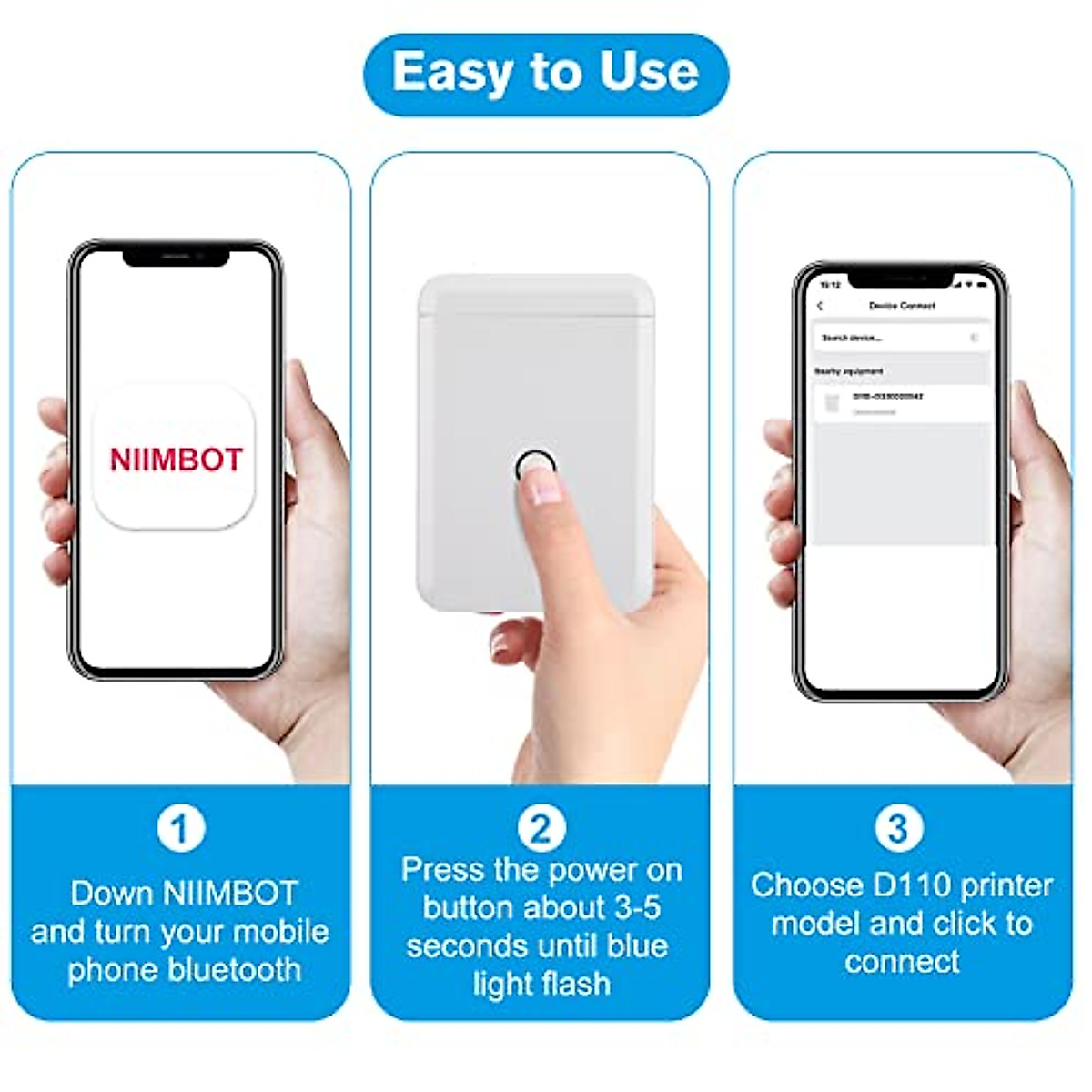 Label Maker, D110 Portable Wireless Connection Bluetooth Mini Label Printer with Tape, Multiple Templates Available for Phone Pad Office Home USB Rechargeable, White