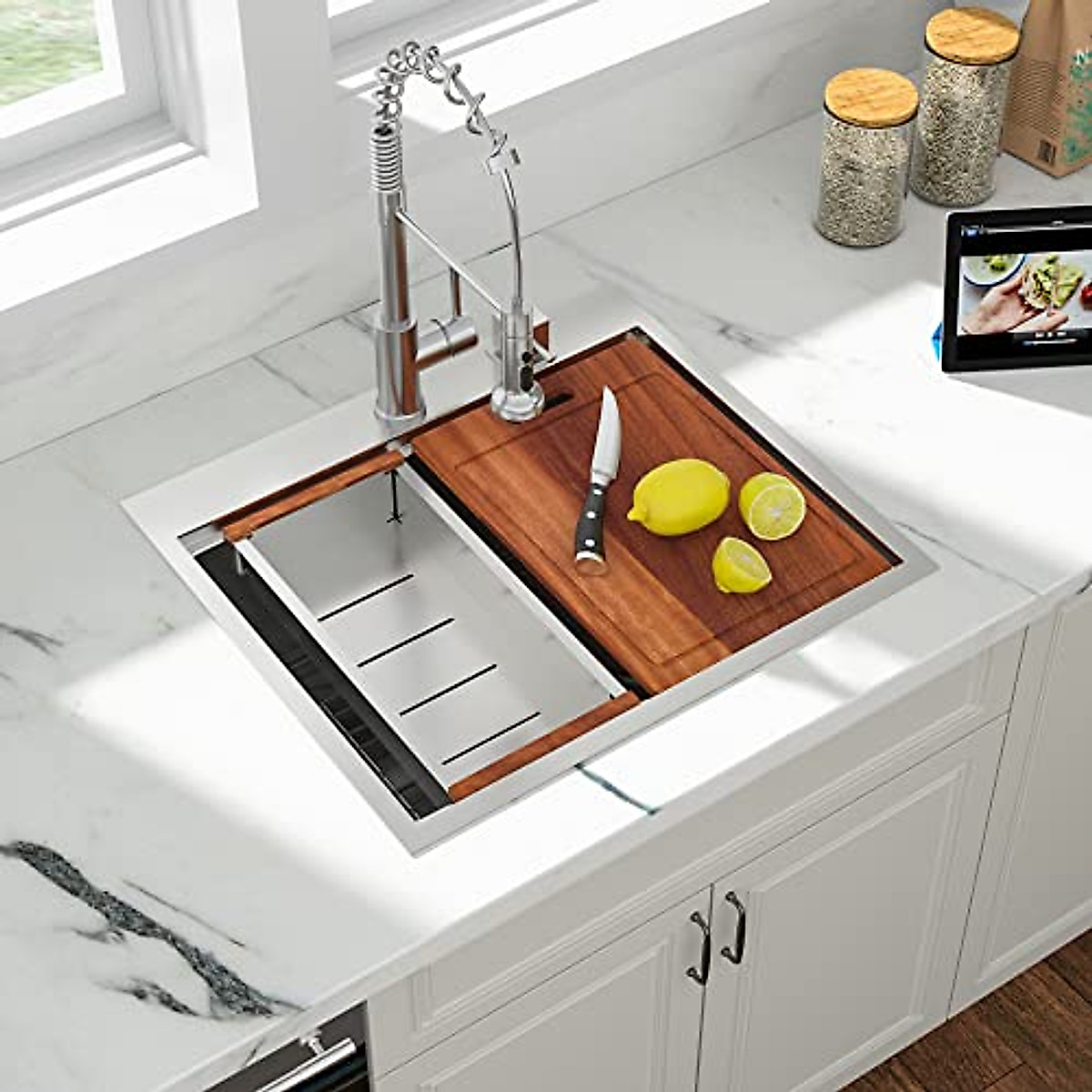 25 Drop Laundry Sink Workstation - Sarlai 25x22 Kitchen Sink Stainless Steel 16 Gauge Top Mount Drop In Overmount Deep Single Bowl Laundry Utility Sink Basin