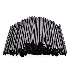 200Pcs Solid Colors Flexible Disposable Plastic Drinking Straws Plastic Disposable Bendy Straws Long Extendable Bendy Party Fancy Straws for Cocktails Coffee Milk Tea and Juice(Black-8.3Inch)