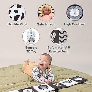 Newborn Infants 0-6 Soft Activity Book Black & White High Contrast Baby Book Infant Sensory Toys Tummy Time Soft Cloth Books Babies Textured Fabric Crinkling Shapes Patterns 0-12 Months Newborn Toys