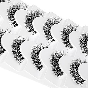 JIMIRE Demi-wispies Faux Mink Eyelashes with Clear Band Russian Strip Lashes Fluffy Natural Look Wispy Light 13MM Short False Eyelashes Invisible Small 3D Fake Lashs Pack 7 Pairs
