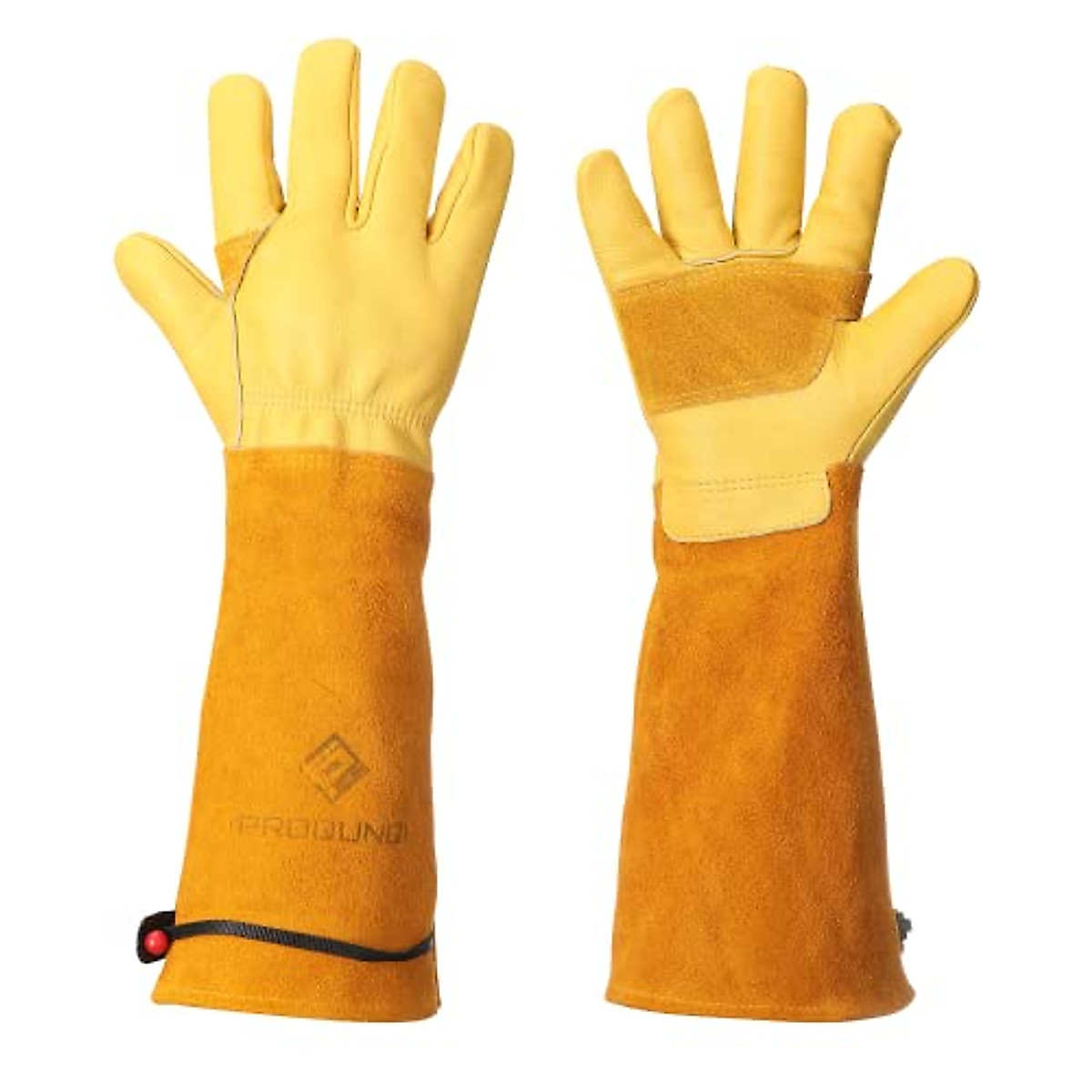 PROQUNQI Long Sleeve Gardening Gloves for Women & Men Thorn Proof Leather Rose Pruning Gloves with Adjustable Gauntlet Cuff (LARGE,YELLOW)