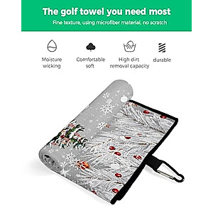 Golf Towel Christmas Tree Xmas Snowman Grey,Waffle Pattern Microfiber Club Cleaner Golf Towels with Carabiner Clip for Women Men Dad,Pine Needle Snowflake Golf Towel for Golf Bags Accessories,24x16in