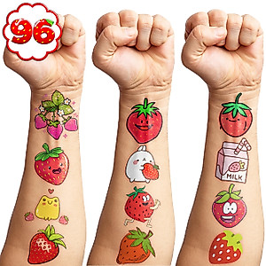 Strawberry Temporary Tattoos Berry First Birthday Party Supplies Decorations 96PCS Cute Tattoos Stickers Party Favors Kids Gifts Girls Boys Classroom School Prizes Themed