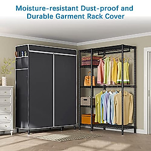 VIPEK V7C Basic Garment Rack with Cover Portable Closets for Hanging Clothes, Heavy Duty Clothes Rack with Shelves Metal Freestanding Closet Wardrobe, Max 620lbs, Black Clothing Rack with Black Cover
