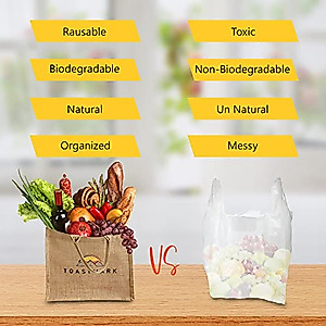 Burlap Bags with Handles - Reusable with Classic style -Waterproof Inner Lining –Pack of 6– 12”x10”x4” - Perfect Jute Bags for Grocery Shopping, Wedding, Beach Halloween Favors