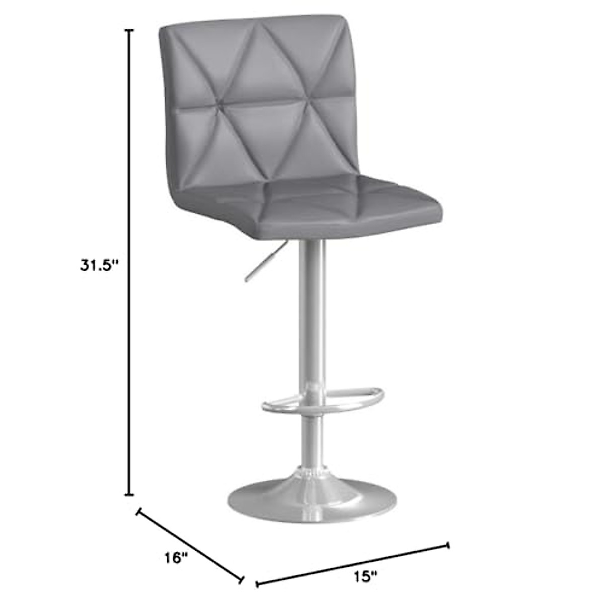 Leader Accessories Bar Stool, Hydraulic Square Back Diagonal Line Adjustable Bar Stools, Set of 2 (Light Grey)