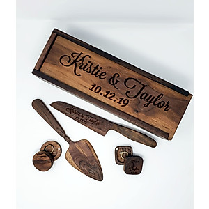 Personalized Cake Serving Set, Laser Engraved Cake Set,Wedding Gift,Anniversary Gift,Wooden Knife And Server,Rustic Cake Set,Wedding Cake Cutting Set, Farmhouse Cake Server