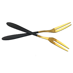 ZZLZX 6PCS Black And Gold Fruit Fork, Stainless Steel Tea Fork Set, Small Cake Fork, Fruit Forks, Mini Cocktail Fruit Dessert Tasting Fork