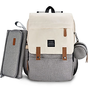 Diaper Bag Backpack with Portable Changing Pad, Pacifier Case and Stroller Straps White